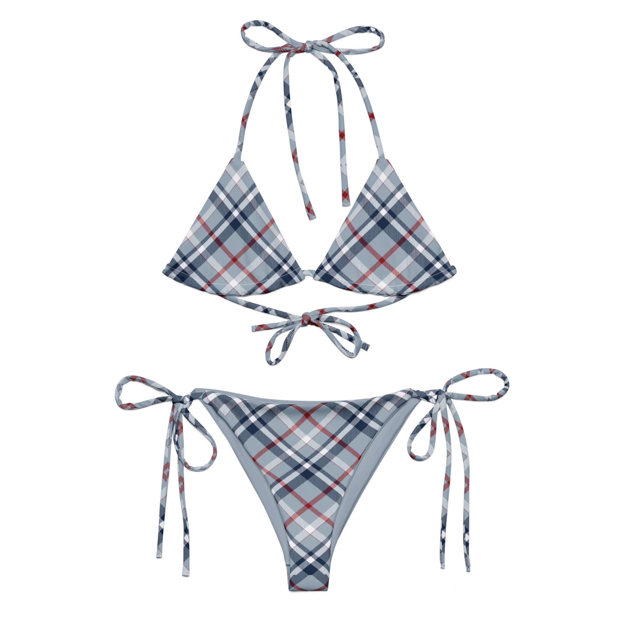 Seagull Grey Plaid String Bikini – Sustainable & Stylish Swimwear – BOHIQ